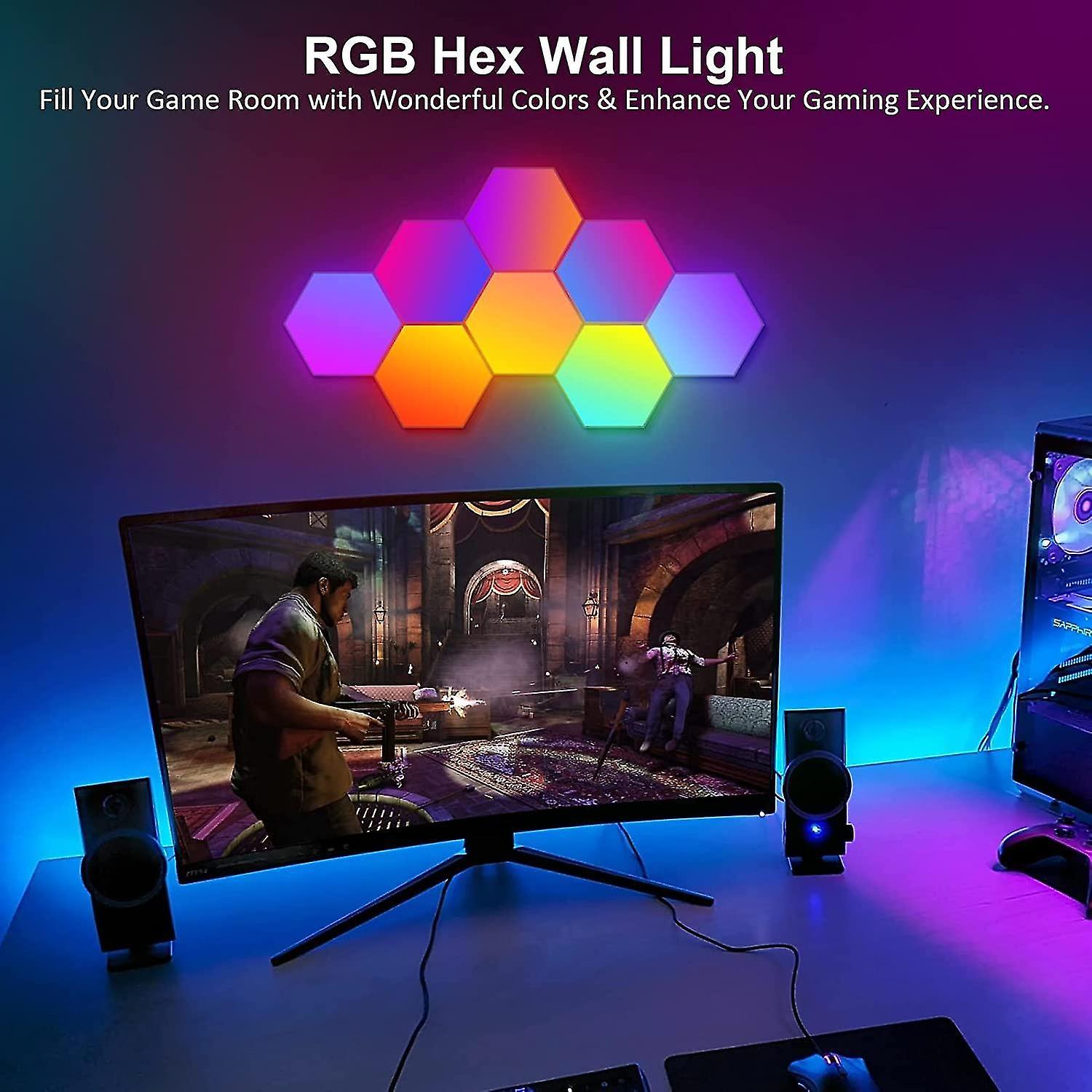 8 Pack Hexagon Wall Light Led Panel - Smart App Rgb Hexagonal Modular ...