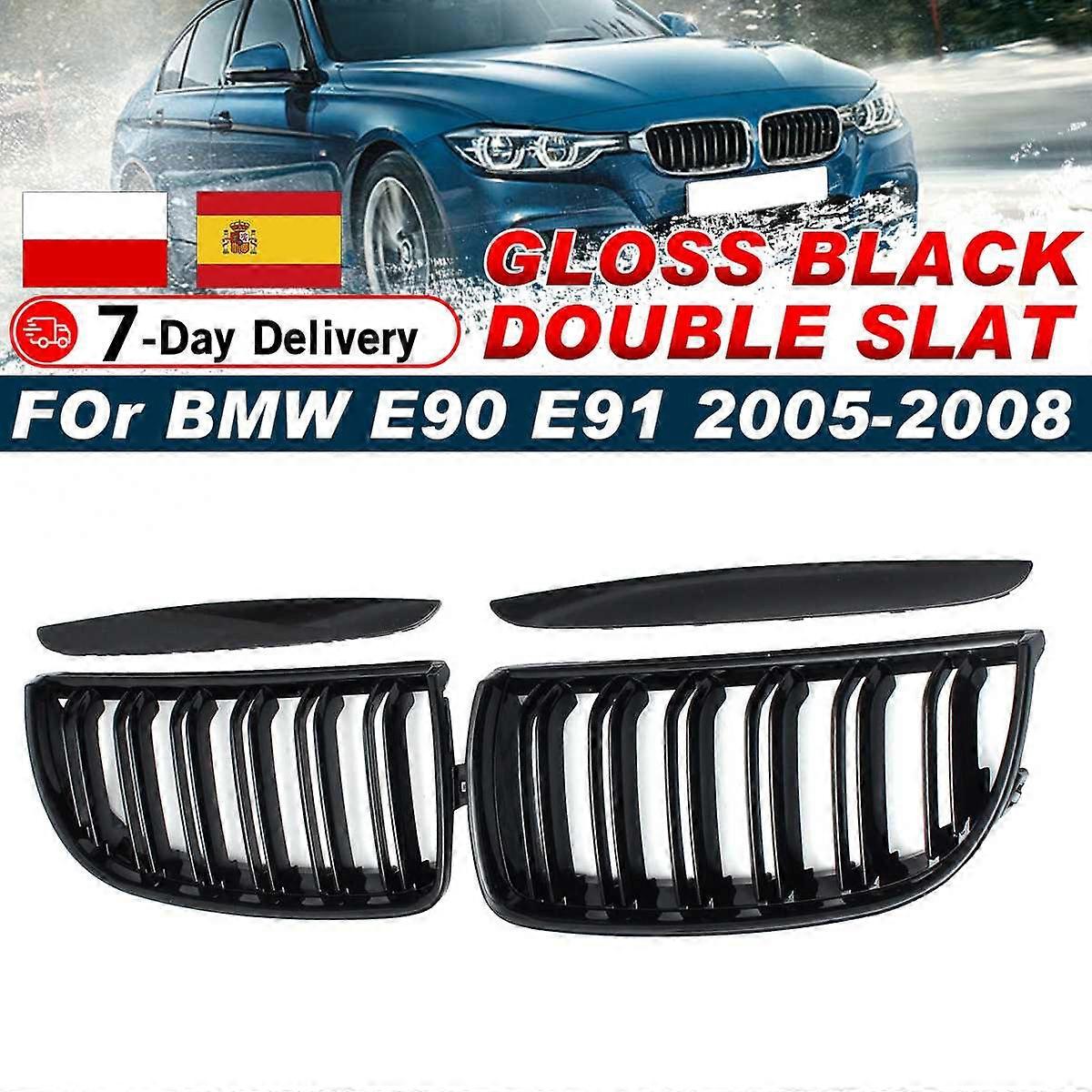 Pair Front Double Slat Sport Kidney Grille Grill For BMW E90 E91 4 Door ...