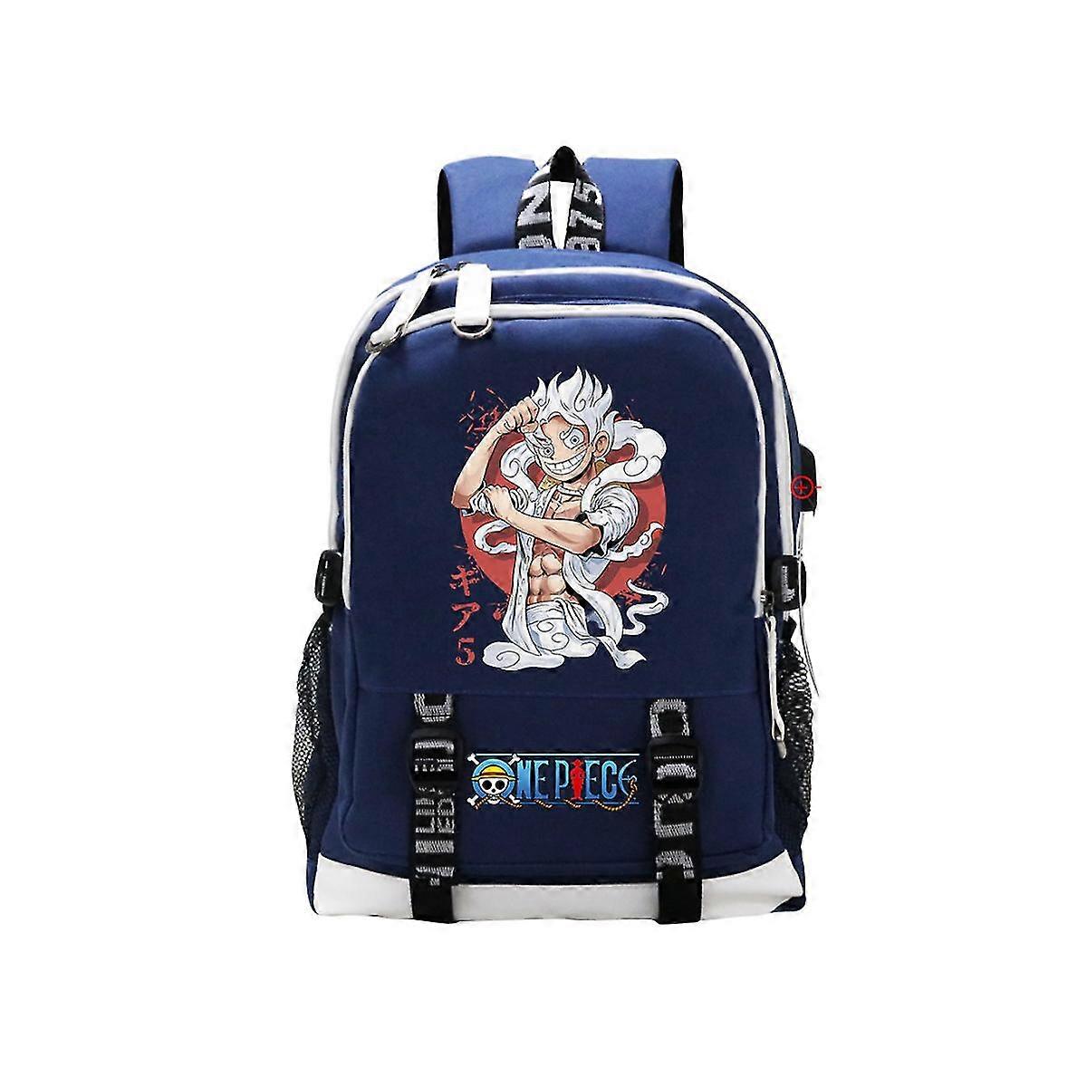 One Piece Luffy Backpack Blue School Bag Anime Daypack with USB ...