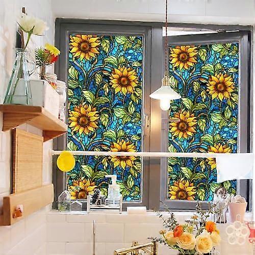 Sunflower Stained Glass Window Film,Non Adhesive Privacy Film,Stained ...