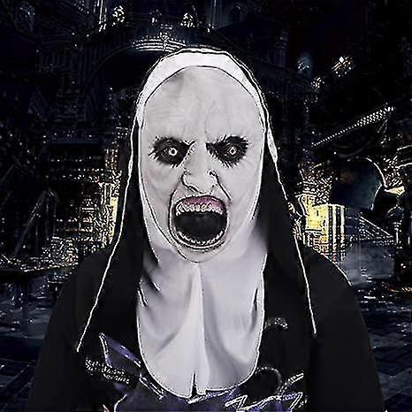 Nun Scary Latex Mask Halloween Party Town Nun Mask Cosplay Costume Full ...