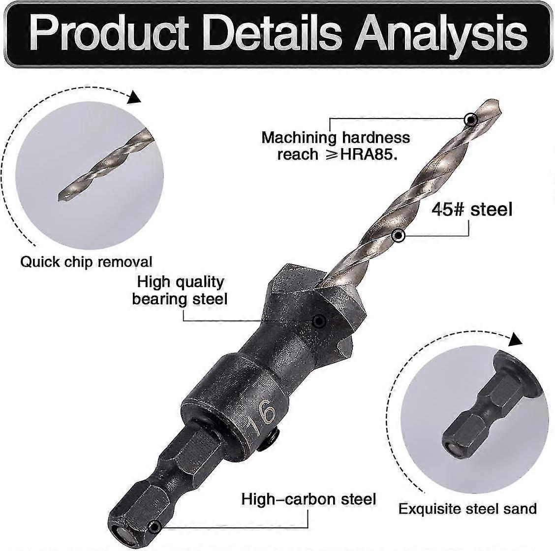 4 Pcs HSS Hex Shank Tapered and Reinforced Countersink Taper Drill Cone ...