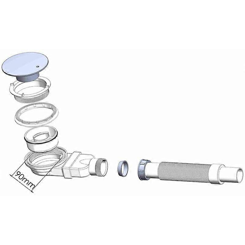 90mm shower drain, extra flat, shower tray drain hole, siphon with anti ...