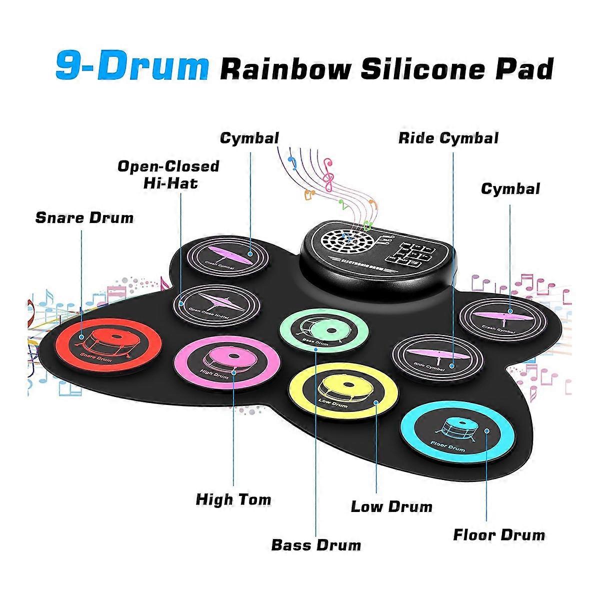 Hand Roll Drum Set,9 Drum Pad with Headphone Jack,Electronic Drum Kit ...