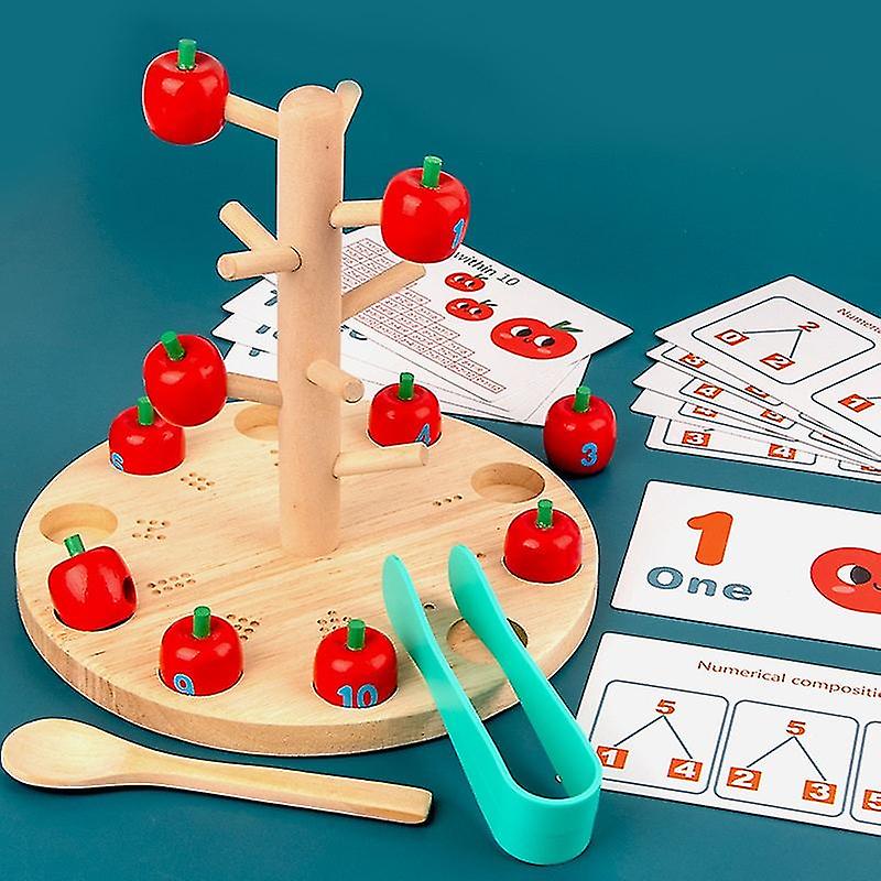 Children's Wooden Apple Picking Game, Baby Educational Toys, Digital ...