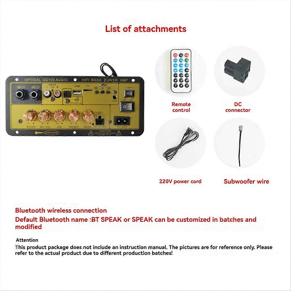 100W Bluetooth Power Amplifier Board with Optical Audio Input HiFi ...