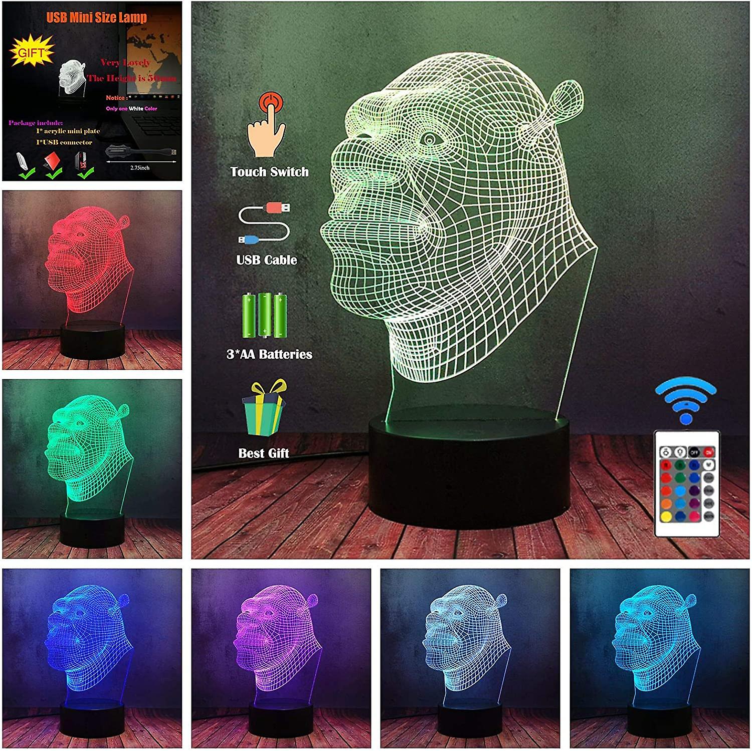 3d Led Visual Lamp Cartoon Weird Monster Merino Sheep Shrek Illusion ...