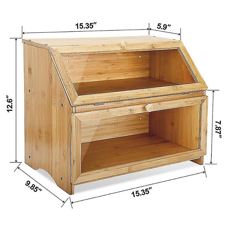 Bread Box For Kitchen Countertop Double Layer Bread Storage With Clear ...