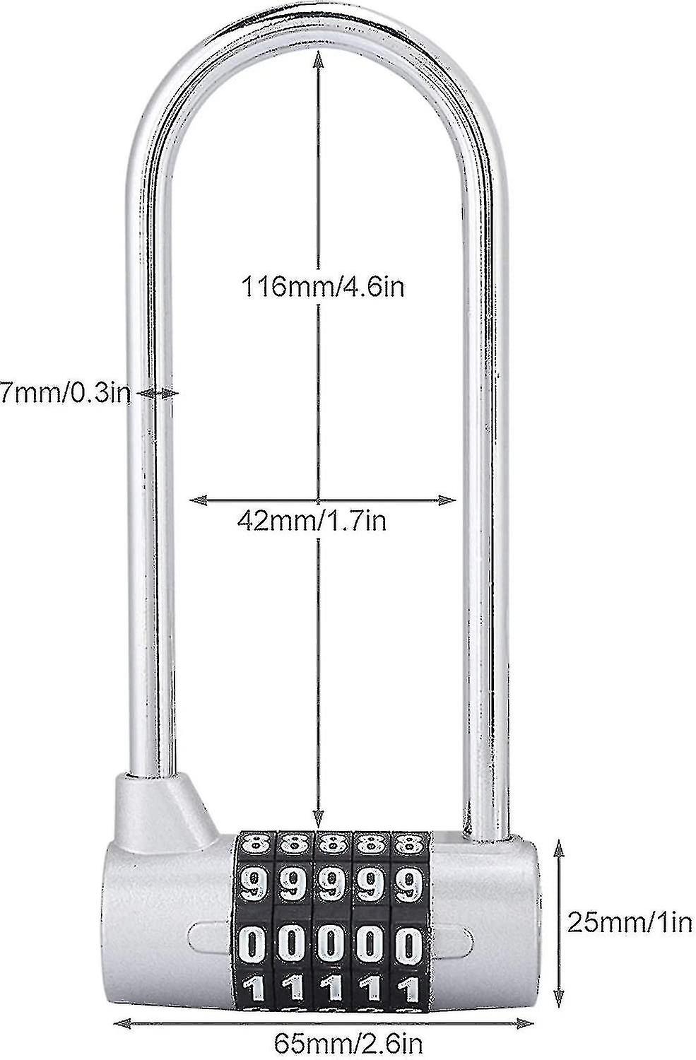 5 Digit Combination Padlock Alloy Safety U Shaped Code Lock Extra Long ...