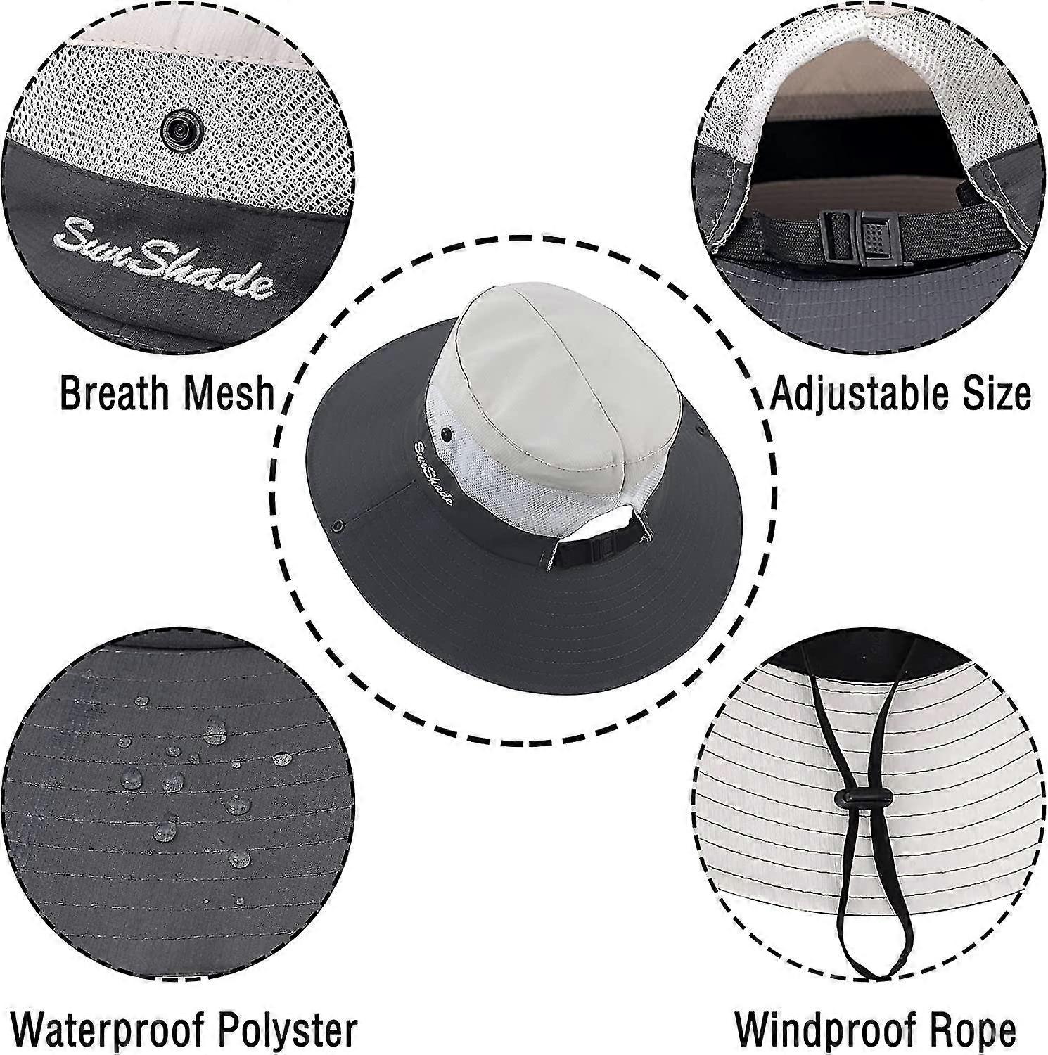 Womens Summer Sun Hat Beach Hats Wide Brim Outdoor Uv Protection Hat Foldable Ponytail Bucket ...