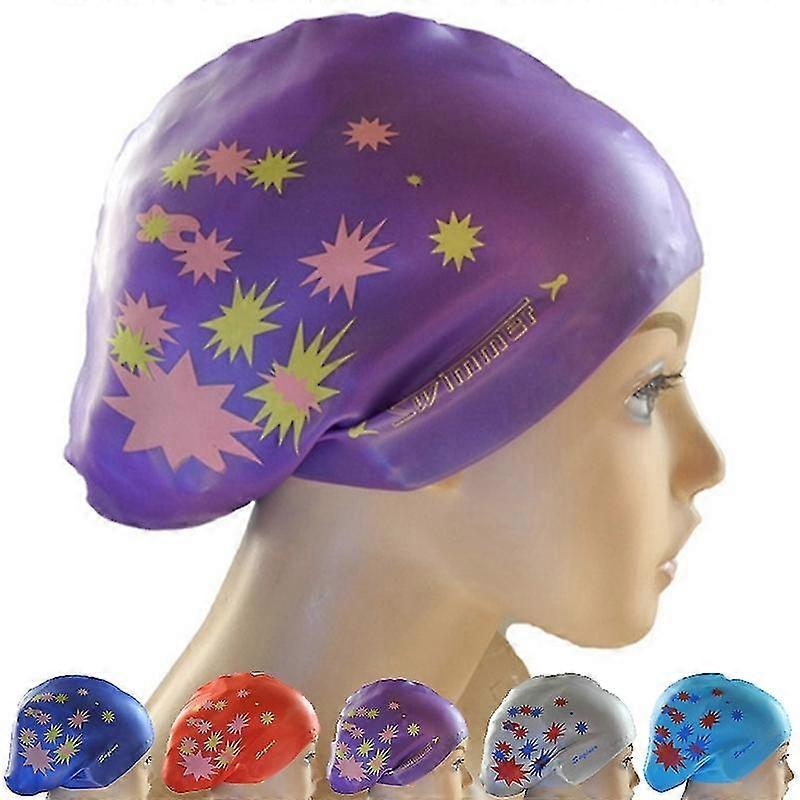 Printed Silicone Swimming Cap Waterproof Swimming Cap for Long Hair ...