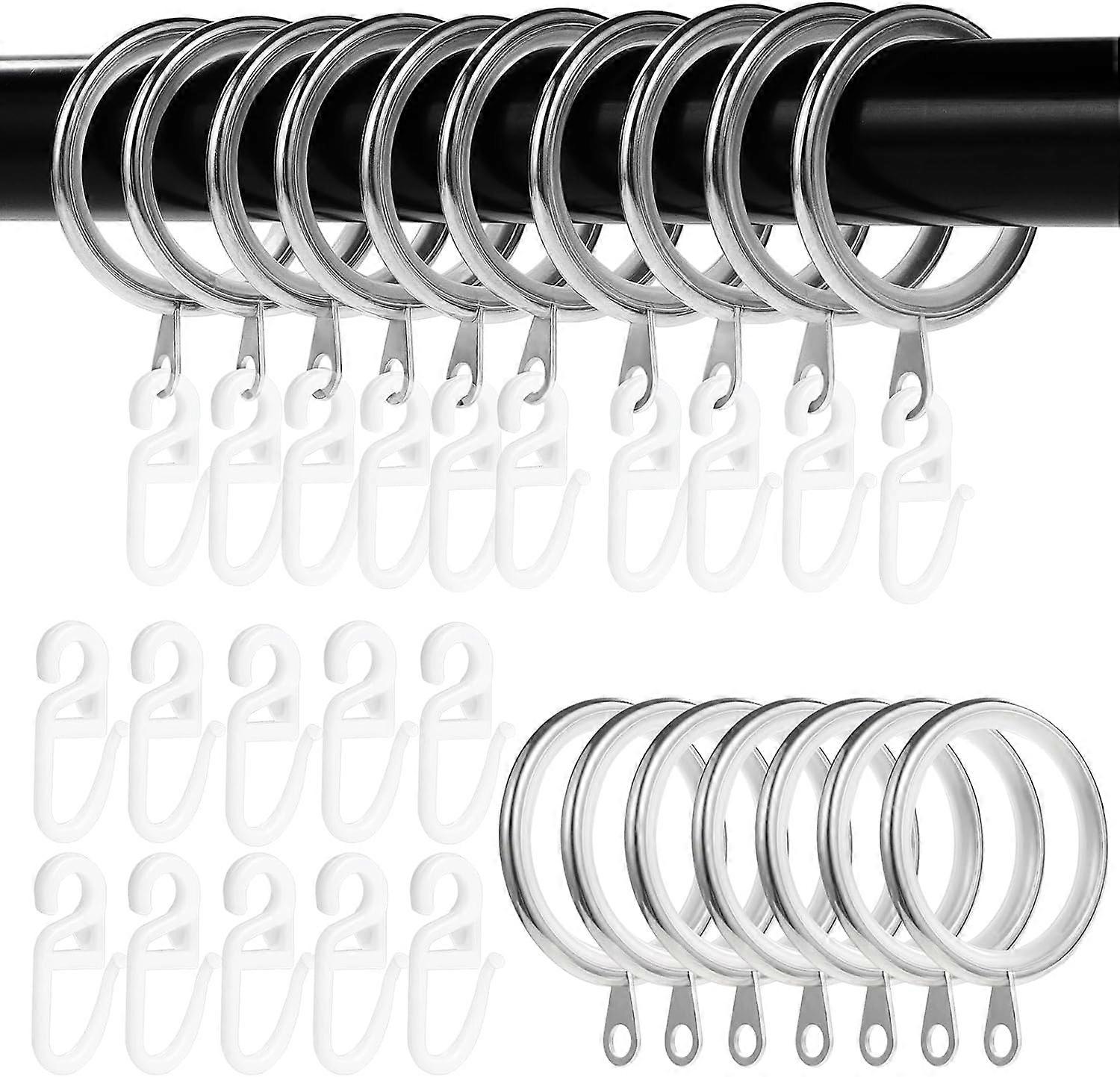 50 Pcs Metal Curtain Rings and Hooks, 37mm Silent Curtain Rod Rings ...