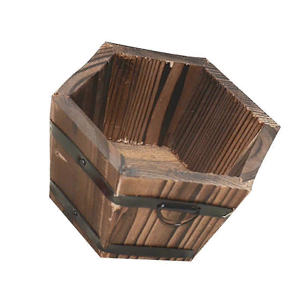 6-Pack Rustic Wood Bucket Plants Flower Pot Hexagonal Top Garden Patio ...