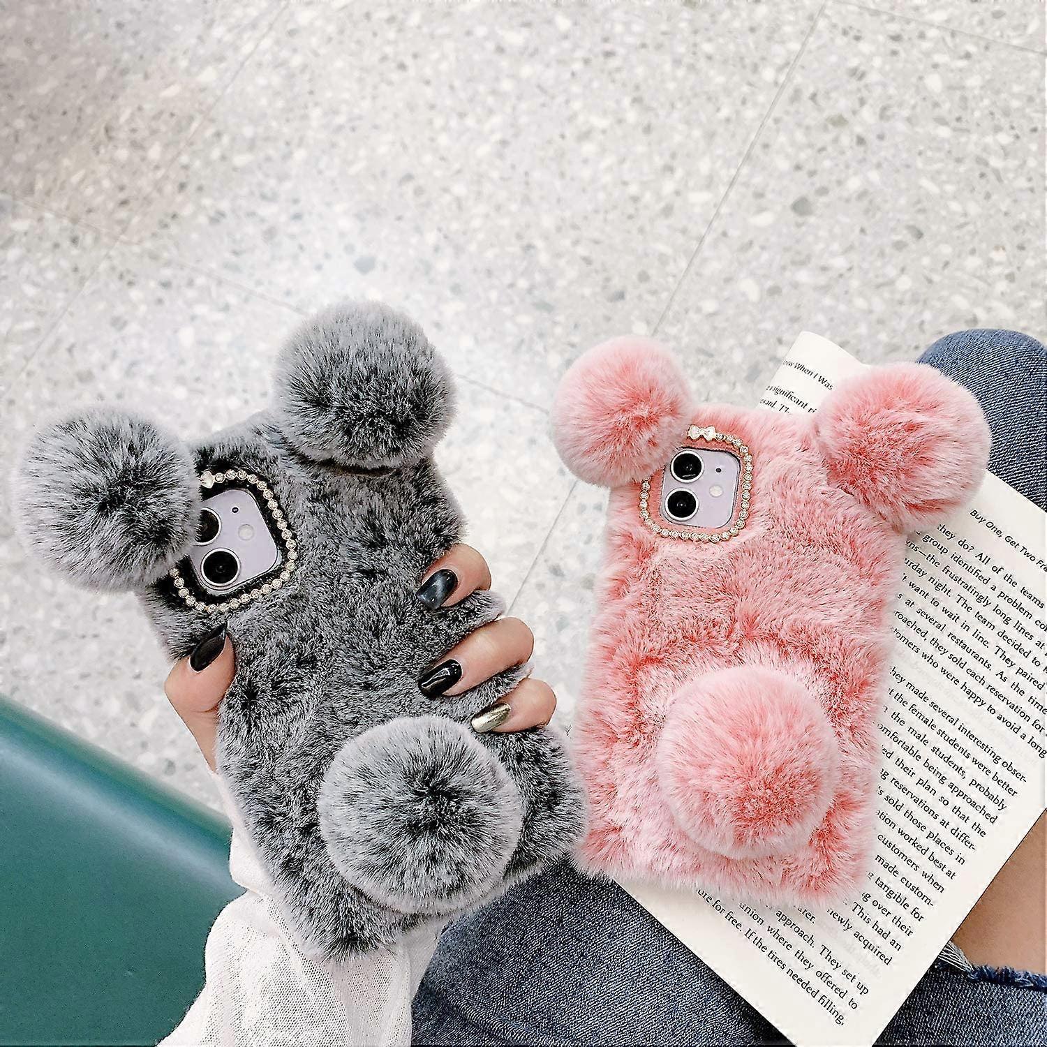 Plush Furry Case for iPhone 12 Mini, Fuzzy Fluffy Ball Rabbit Fur Hair ...