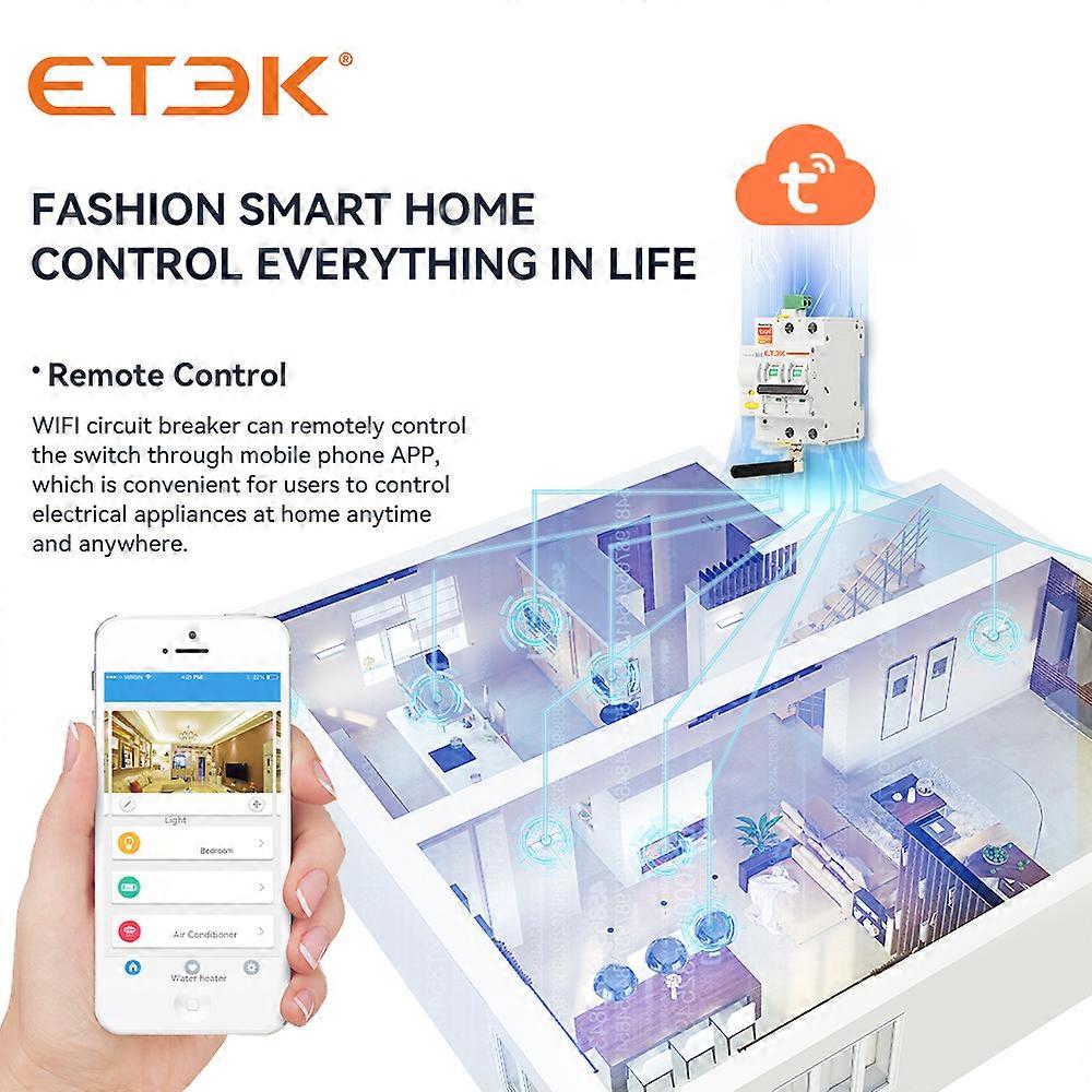 ETEK Tuya WIFI Smart Circuit Breaker MCB Smart Life Remote Control Short Circuit Protection ...