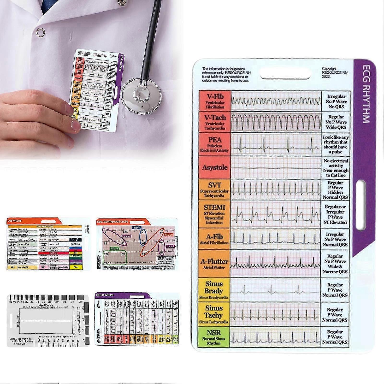 ECG/EKG Rhythm Pocket Card, Double Sided Design EKG Rhythm ...