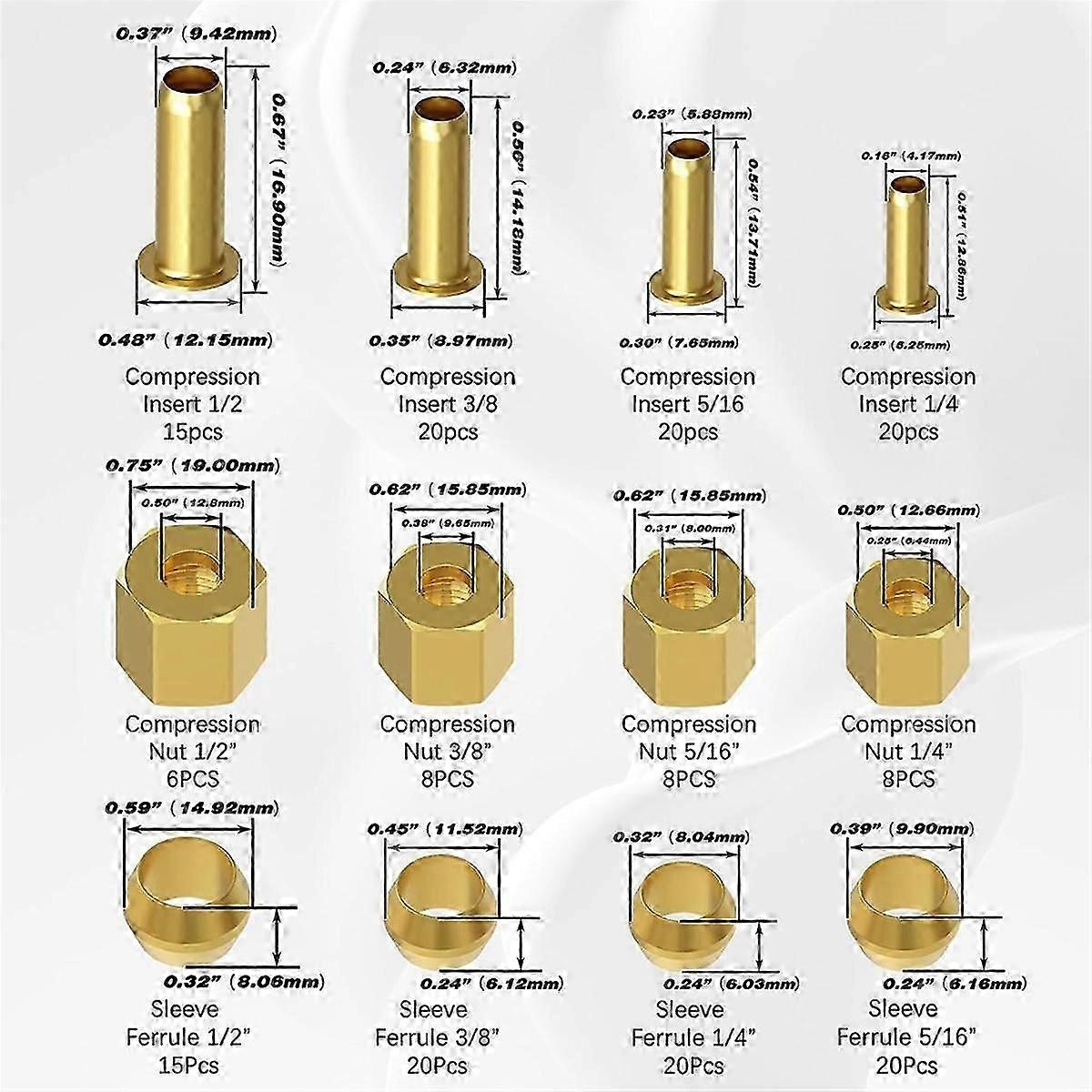 180PCS Compression Fittings Assortment Kit-(1/4In, 3/8In, 5/16In, 1/2In ...