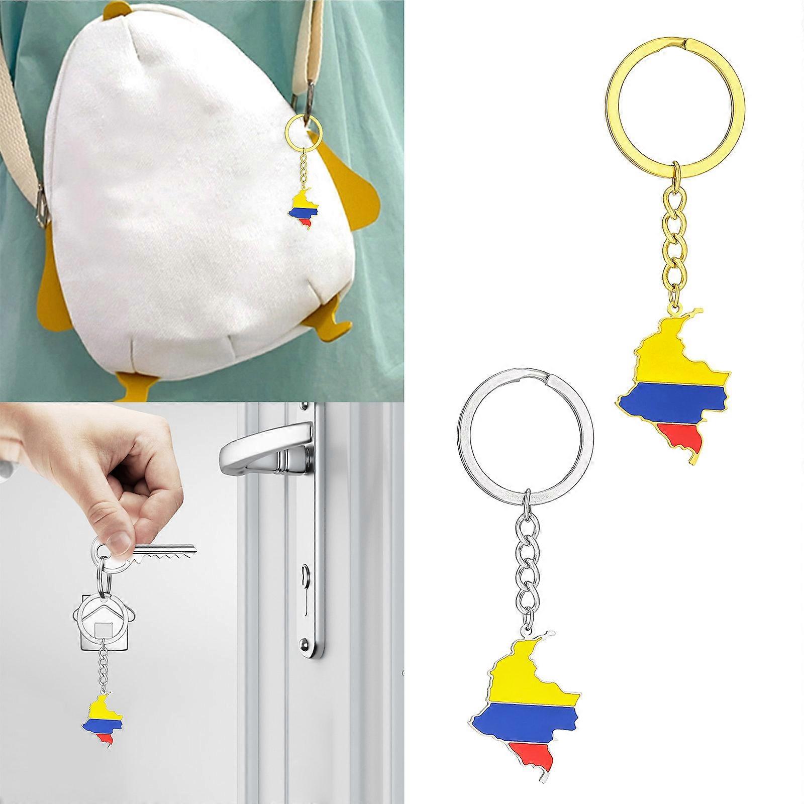 Colombian Map Flag Keychain Men Women Keyring Titanium Steel Key Chains ...