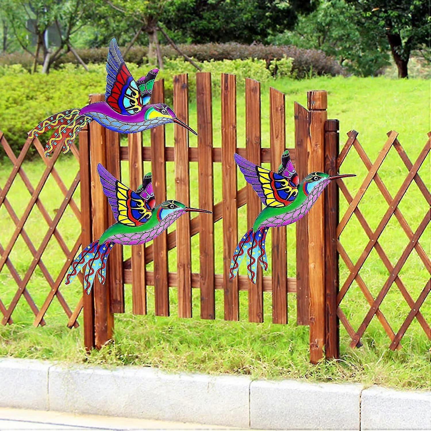 2 Pack Metal Hummingbird Wall Art Decor Colorful 3d Outdoor Bird ...