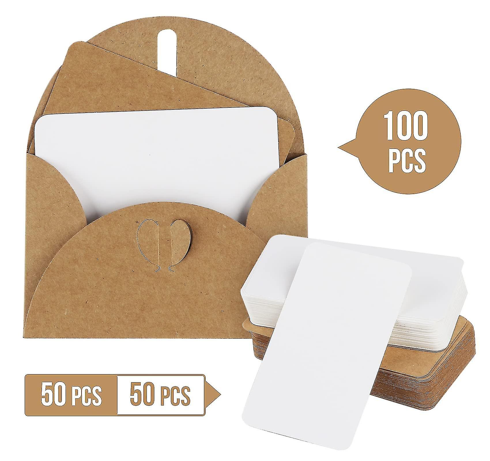 100 Kraft Paper Envelopes With 100 Blank Paper Cards, Mini Envelopes ...