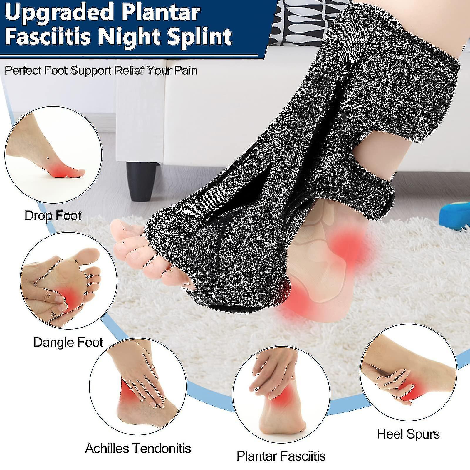 Upgrade Plantar Fasciitis Night Splint, Plantar Fasciitis Relief Brace, 3 Adjustable Straps ...
