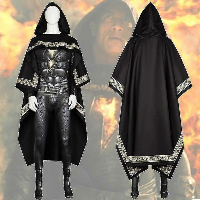 Men's Black Adam Deluxe Costume Jumpsuit Hooded Cape Cloak For Adult ...