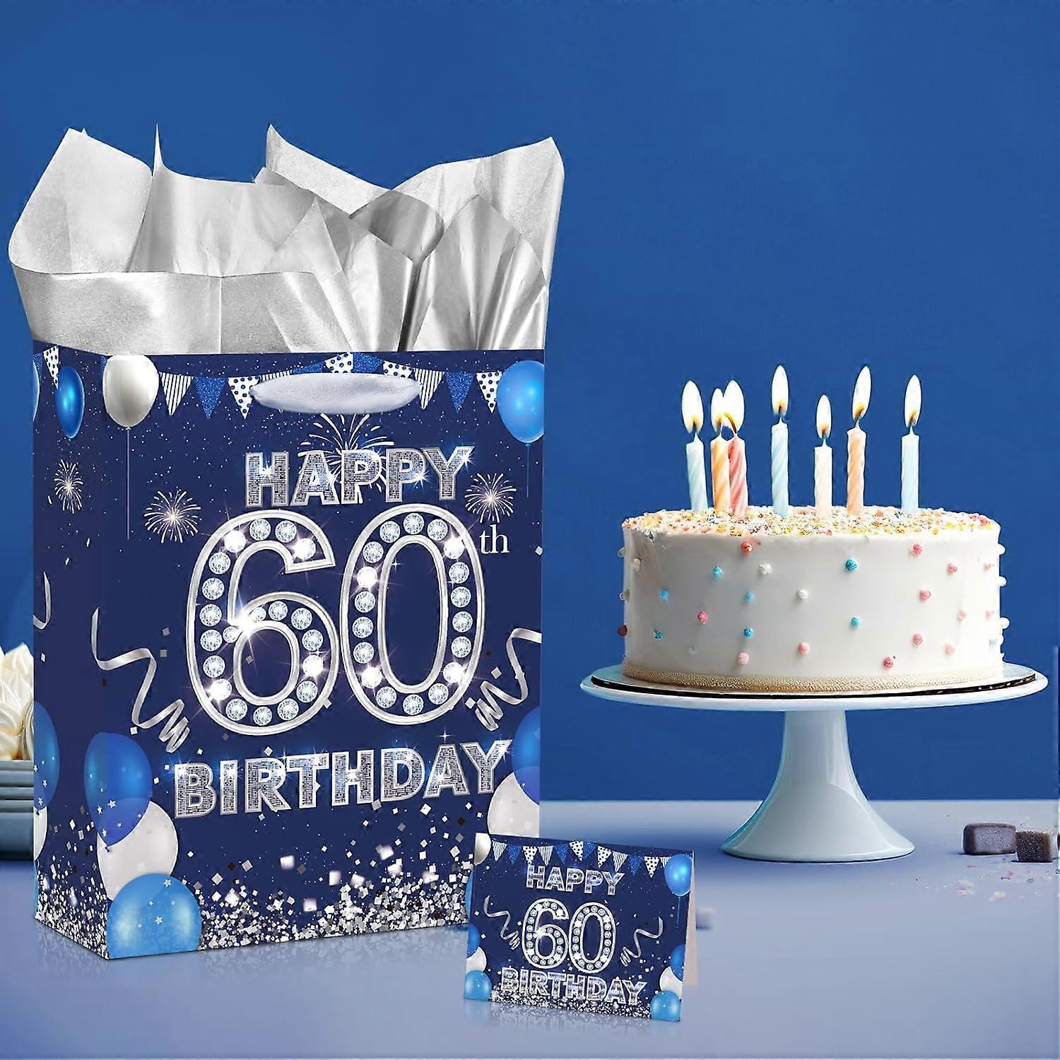 Blue 60th Birthday Gift Bag Blue Silver 60th Birthday Gift Bag with ...