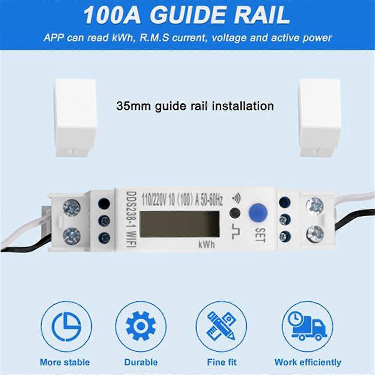 2 Phase 3 Wires 110V+110V 100A Din Rail 18mm Tuya WIFI Smart Energy ...