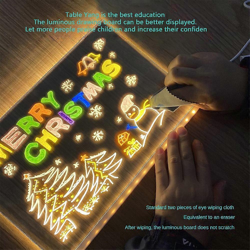 Led Note Board With 7 Colors Pen, Glowing Acrylic Dry Erase Board With ...