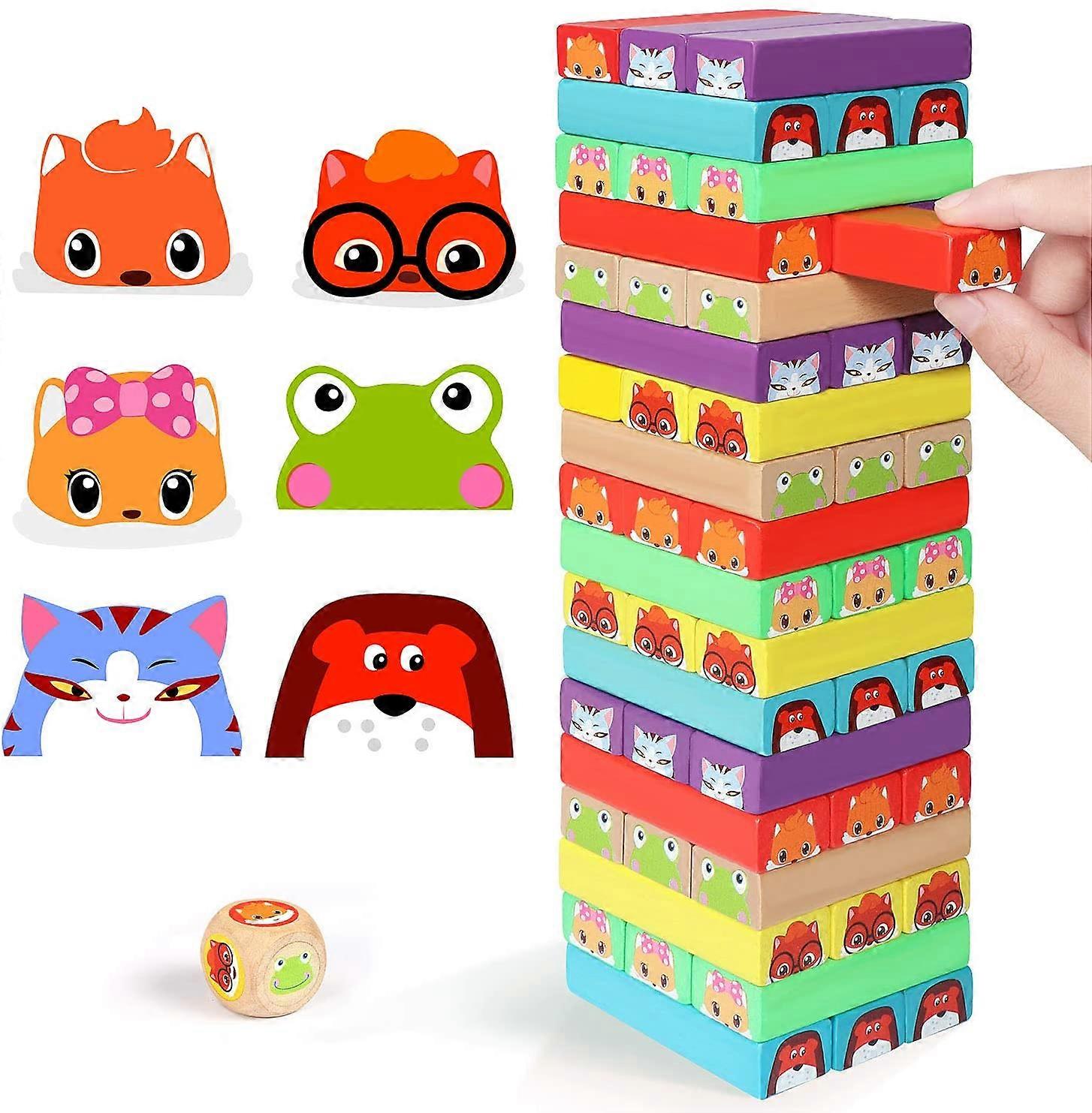 Colored Stacking Game Wooden Building BlocksTower Board Games for Kids ...