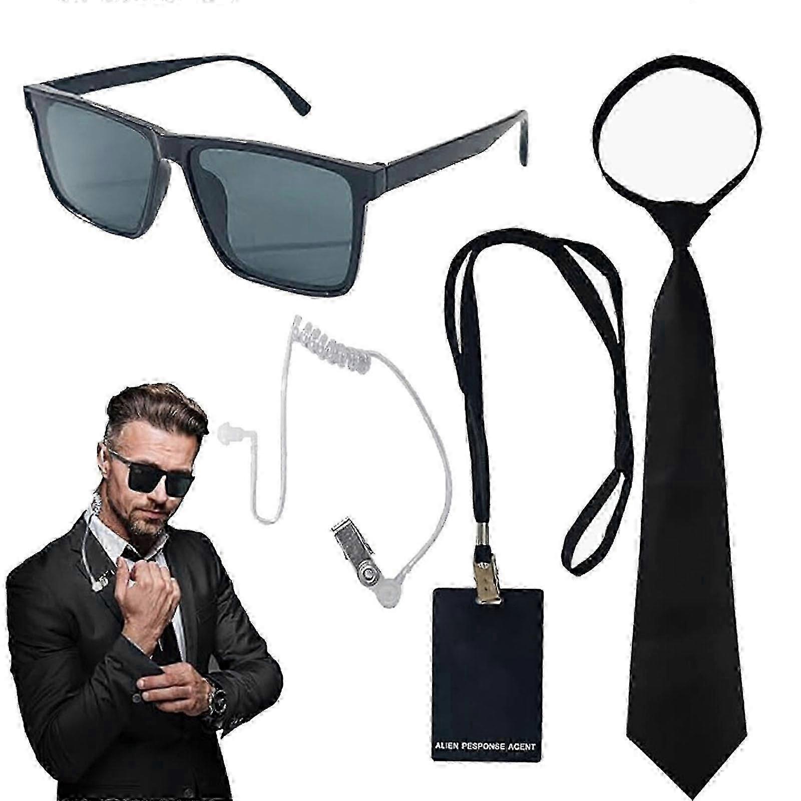 Secret Agent Outfit Accessories With Black Eyeglasses Earpiece And Neck ...
