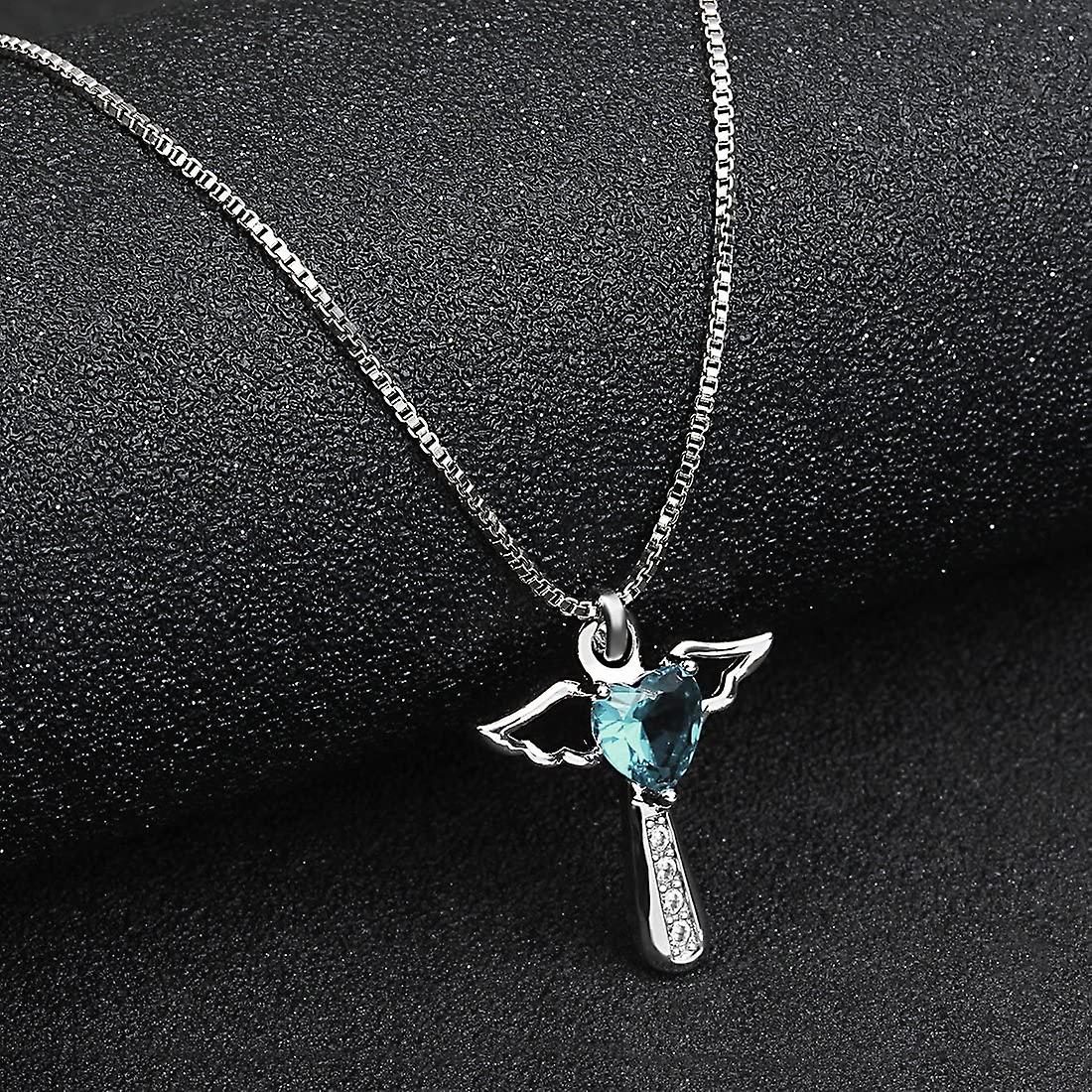 Angel Birthstone Necklaces Heart Cross Necklace For Girls Kids Women ...