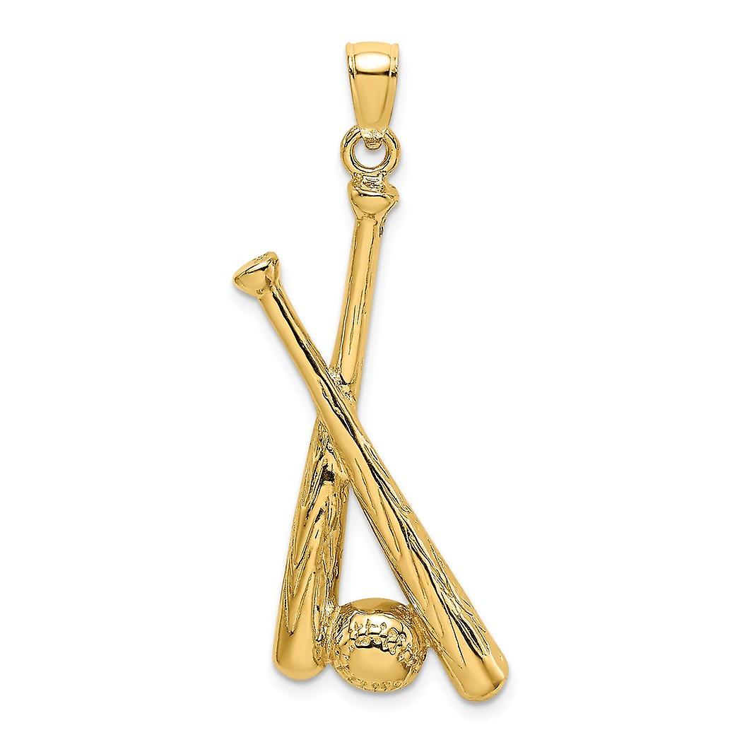 14k Baseball Bats and Ball 2 d Charm Pendant Necklace Measures 33.2x14 ...