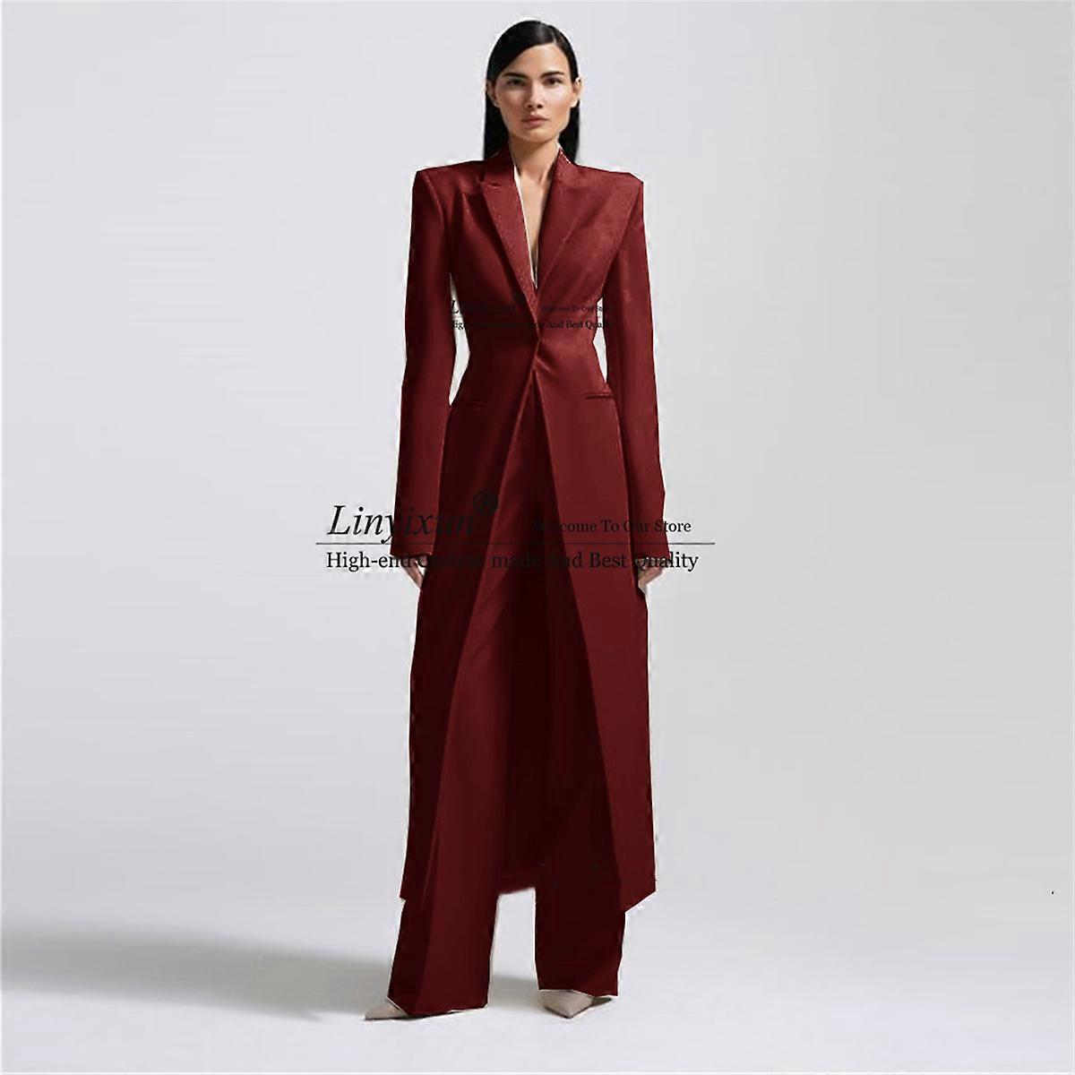 Dames Lang Pak 2-Delig Jas + Broek Slim Fit Korte Sets 1 Knoop High ...