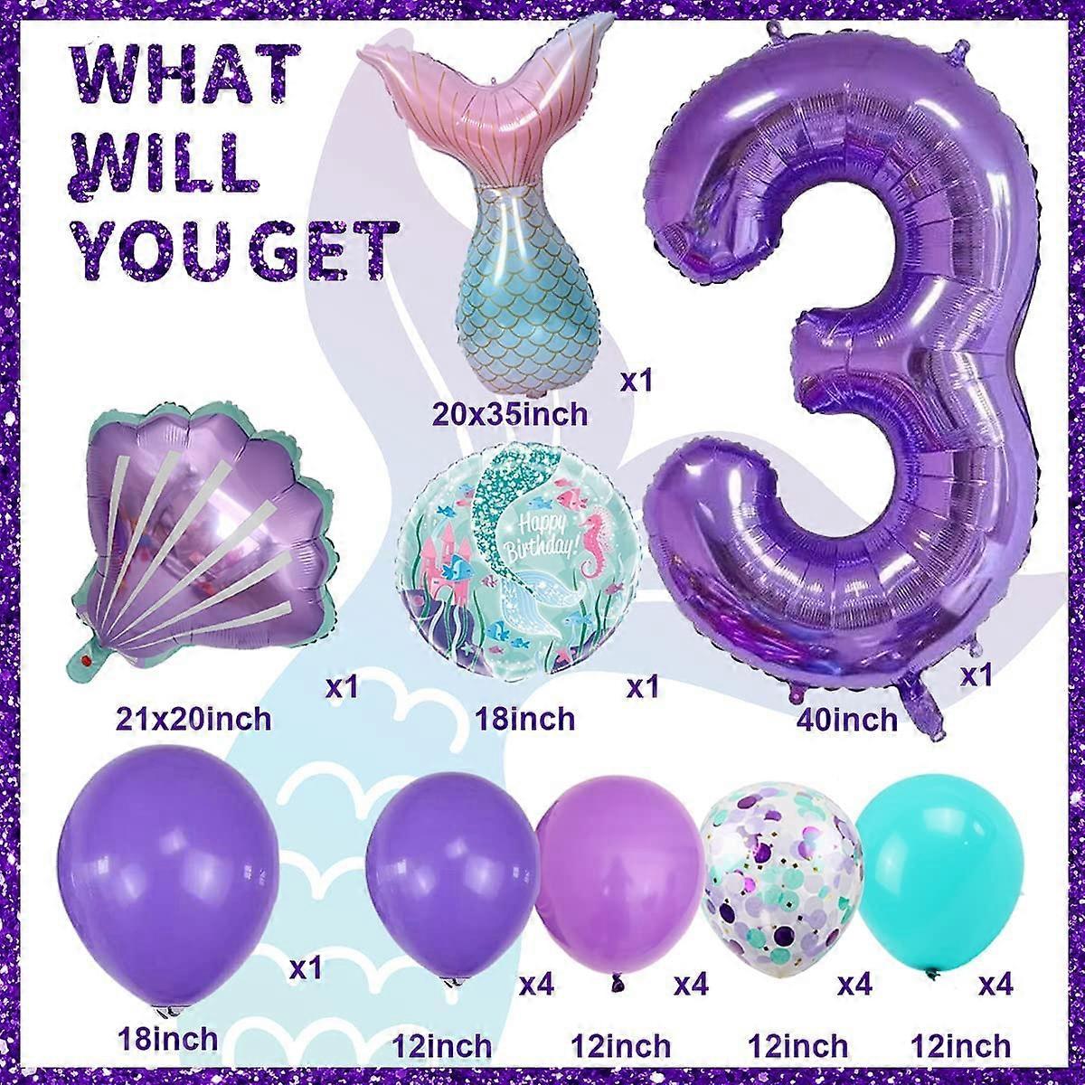 Mermaid Birthday Decoration-Mermaid 3rd Balloon Garland Kit Include ...