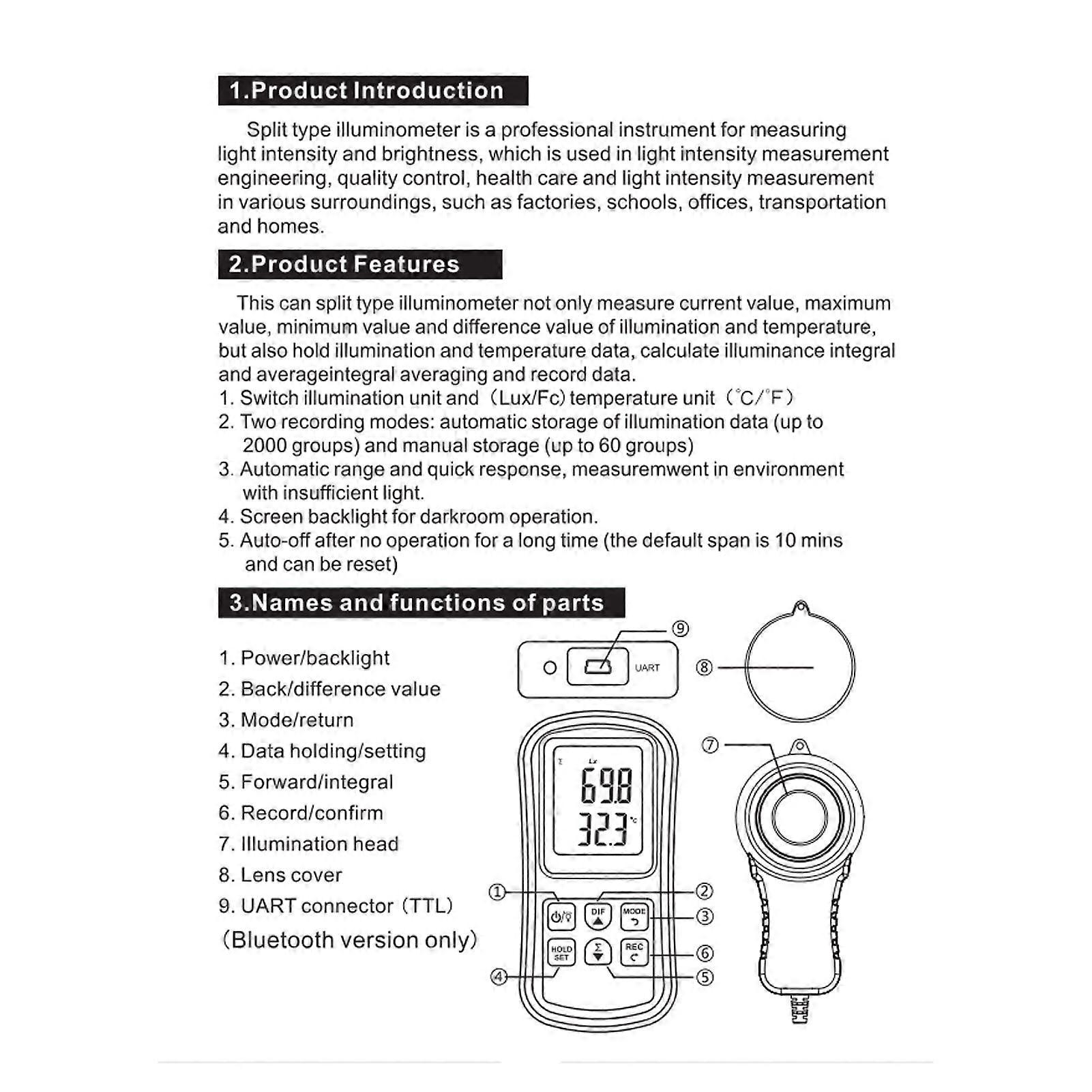 Handheld Light Meter Digital Illuminance Meter Digital Luxmeter High ...