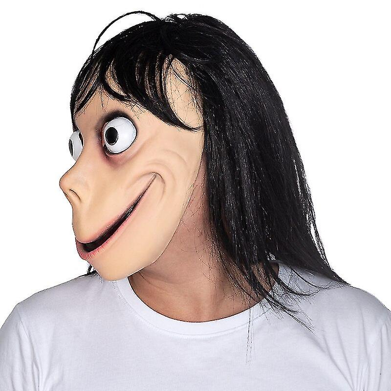 Momo Mask Games Latex Scary With Long Hair Adult Halloween Costume ...