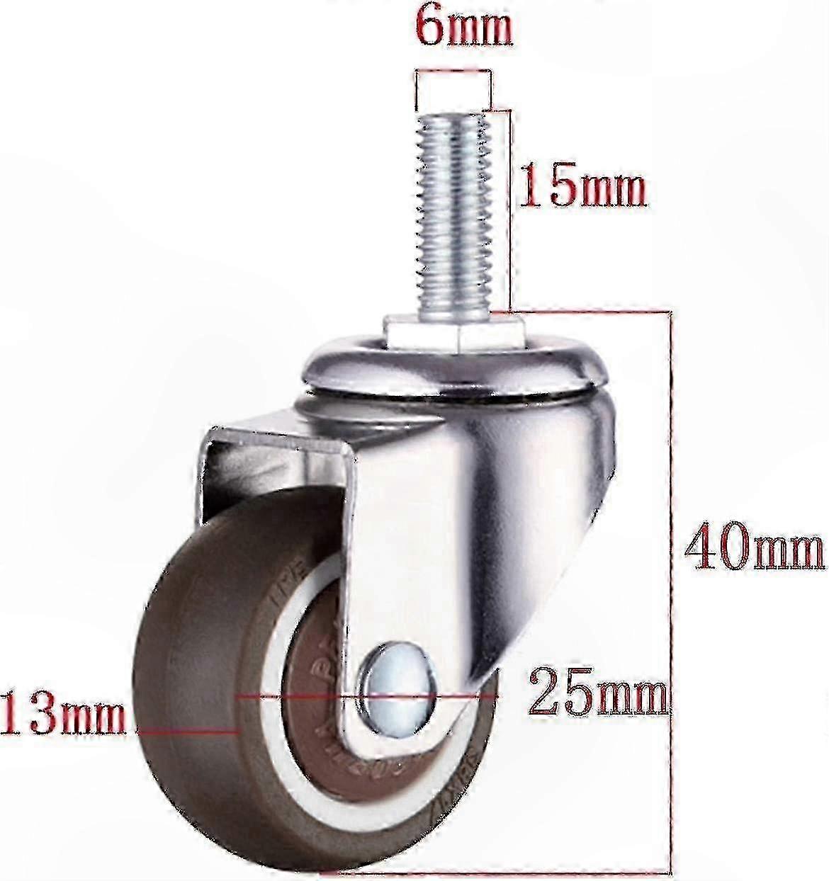 4-Pack TPE Threaded Swivel Wheels, 25mm Soft Rubber Casters with M6 X ...