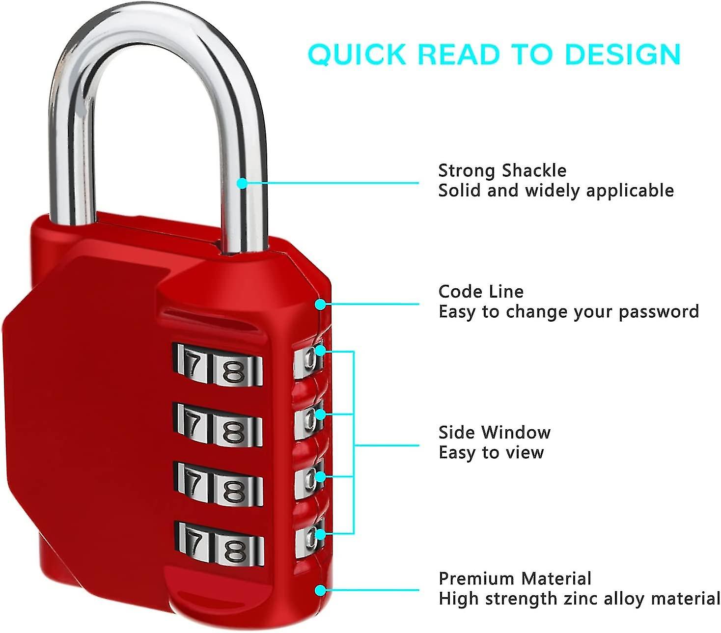4 Digit Combination Padlock For Gym, School, Outdoor And Employee ...