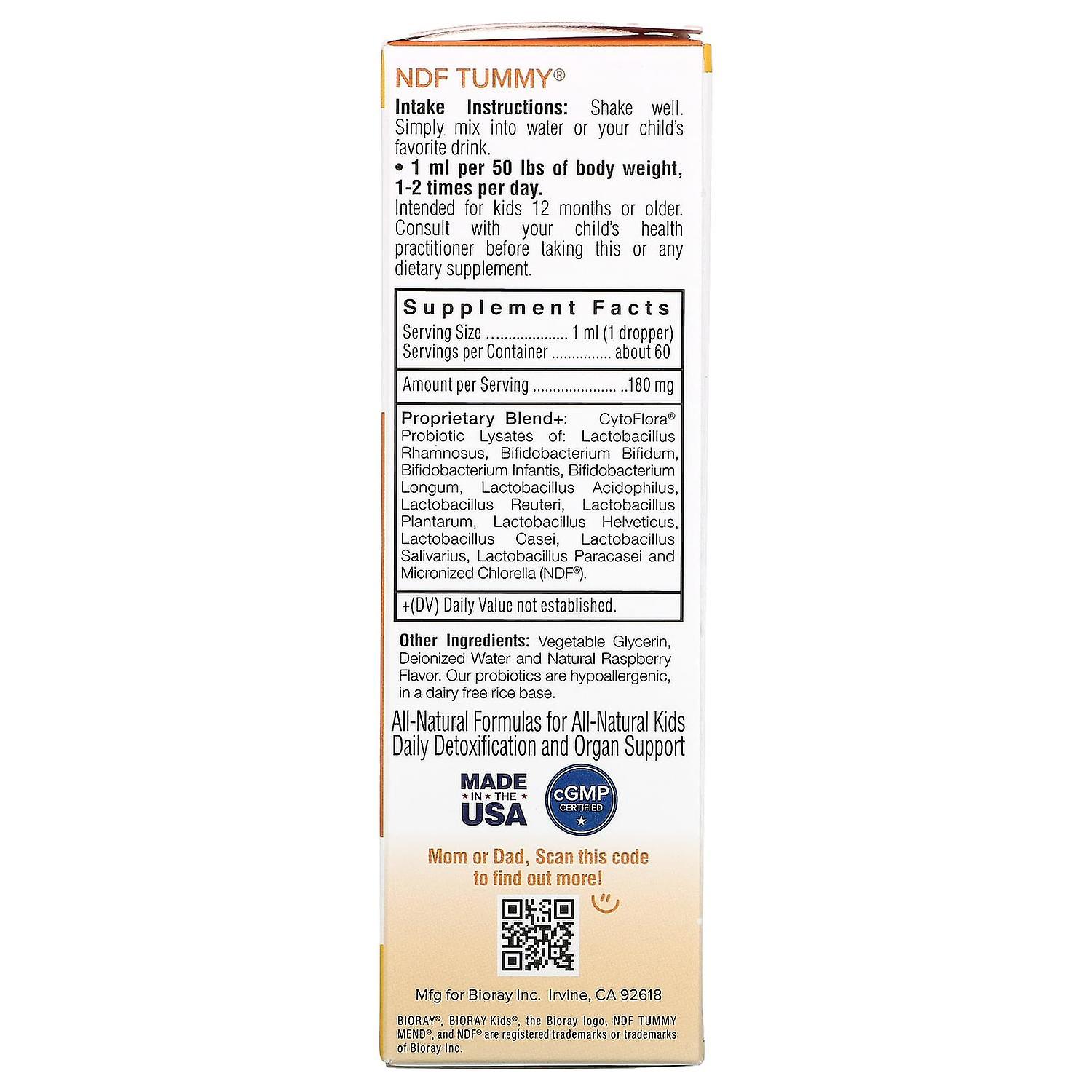 Bioray Inc., Kids, NDF Tummy, 11-Strain Probiotic Blend, Raspberry ...