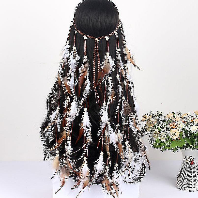 Indian Feather Headband Accessories Native American Tribal Costume Head Dress With Feathers For ...