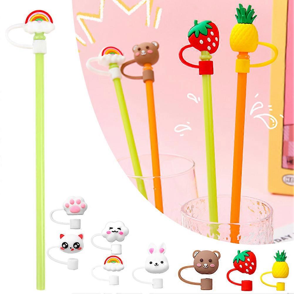 Cute Cartoon Straw Topper Dustproof Soft Rubber Straw Stopper for 6mm ...