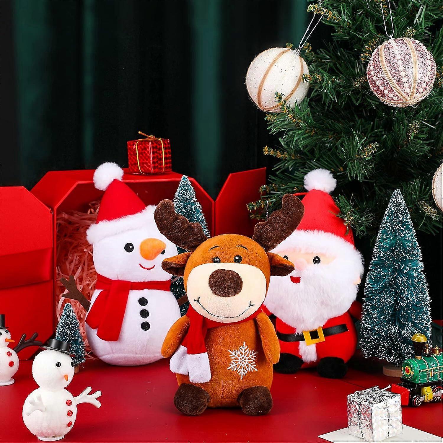 3 Pieces Christmas Plush Toys Santa Claus Plush Doll Reindeer Stuffed ...