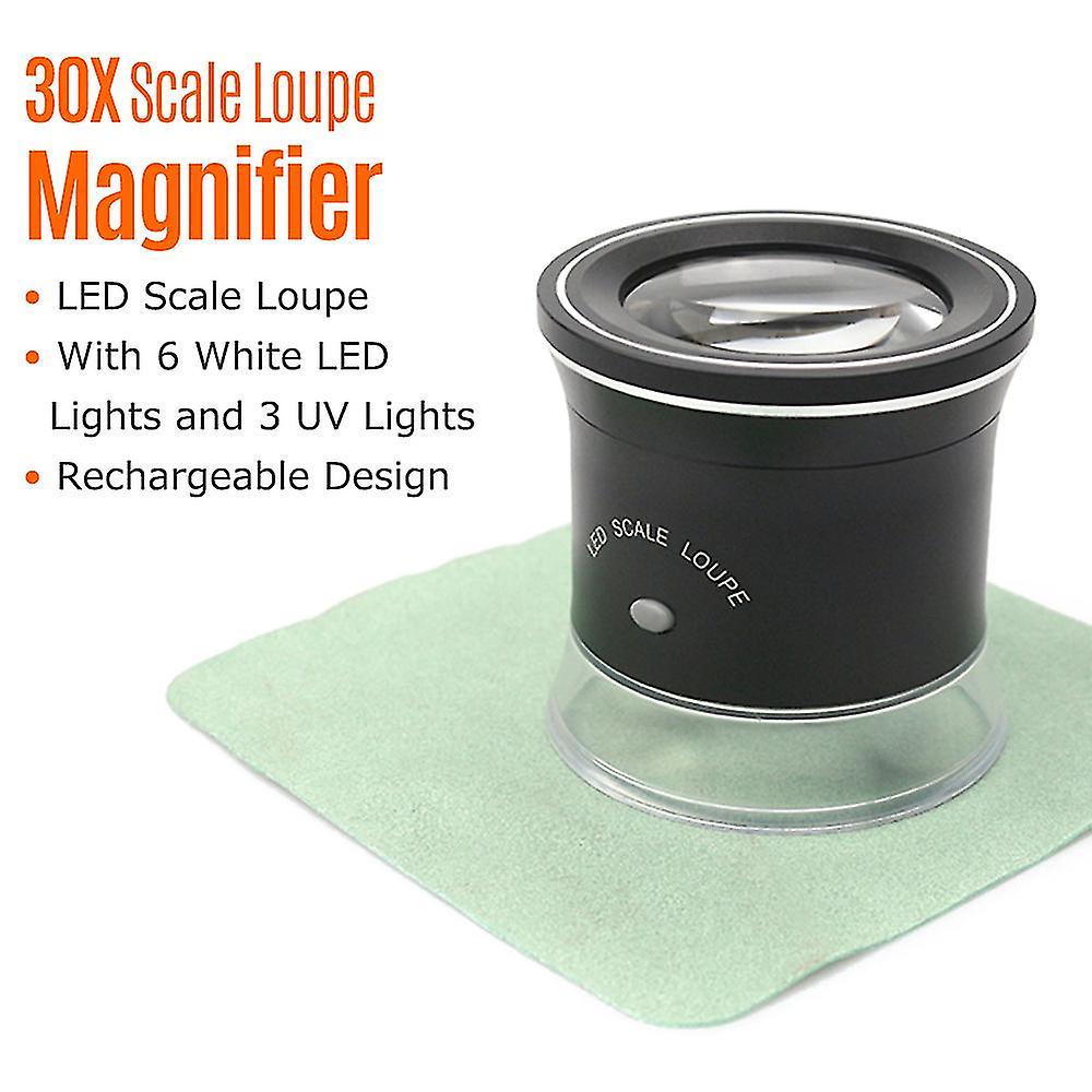 30x Led Scale Loupe Illuminated Magnifier With 6 White 3 Uv Lights ...