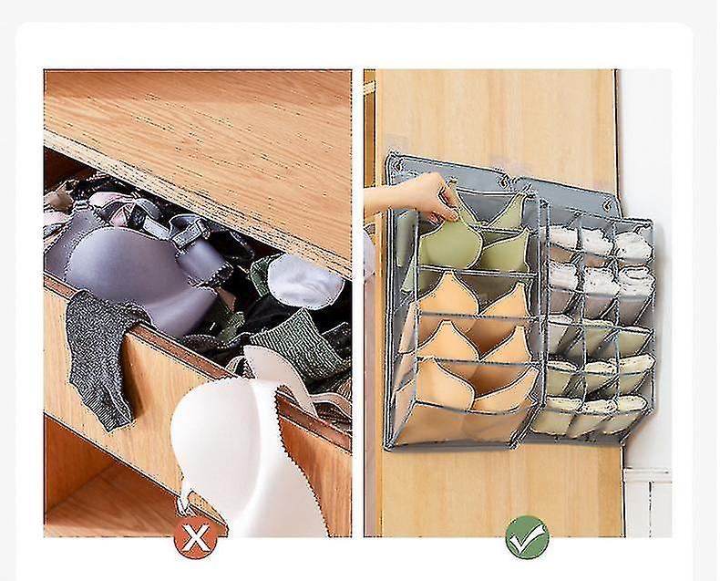 Closet Hanging Bra Organizer Mesh Pockets Storage Bag For Bra Socks ...