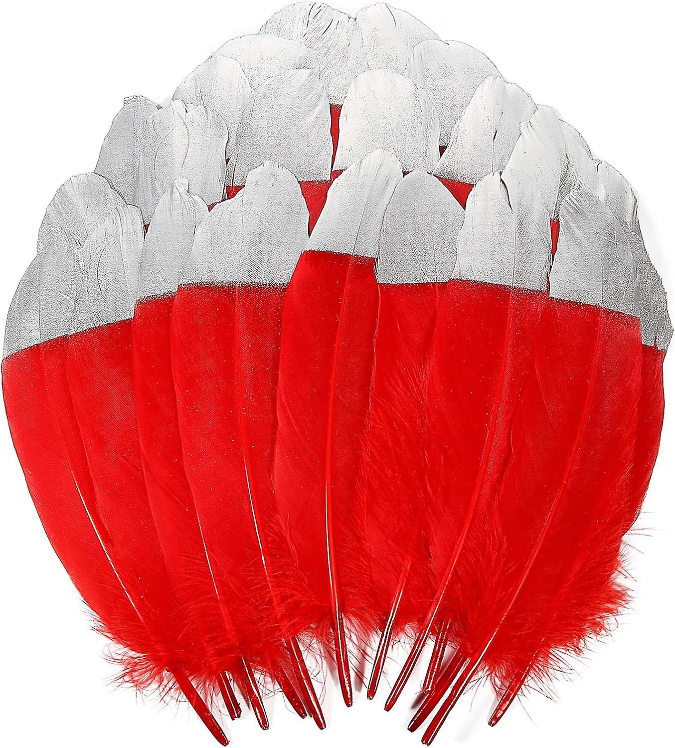 Wholesale 100pcs Red And Silver Goose Feathers Bulk 6-8 Inch Feathers ...