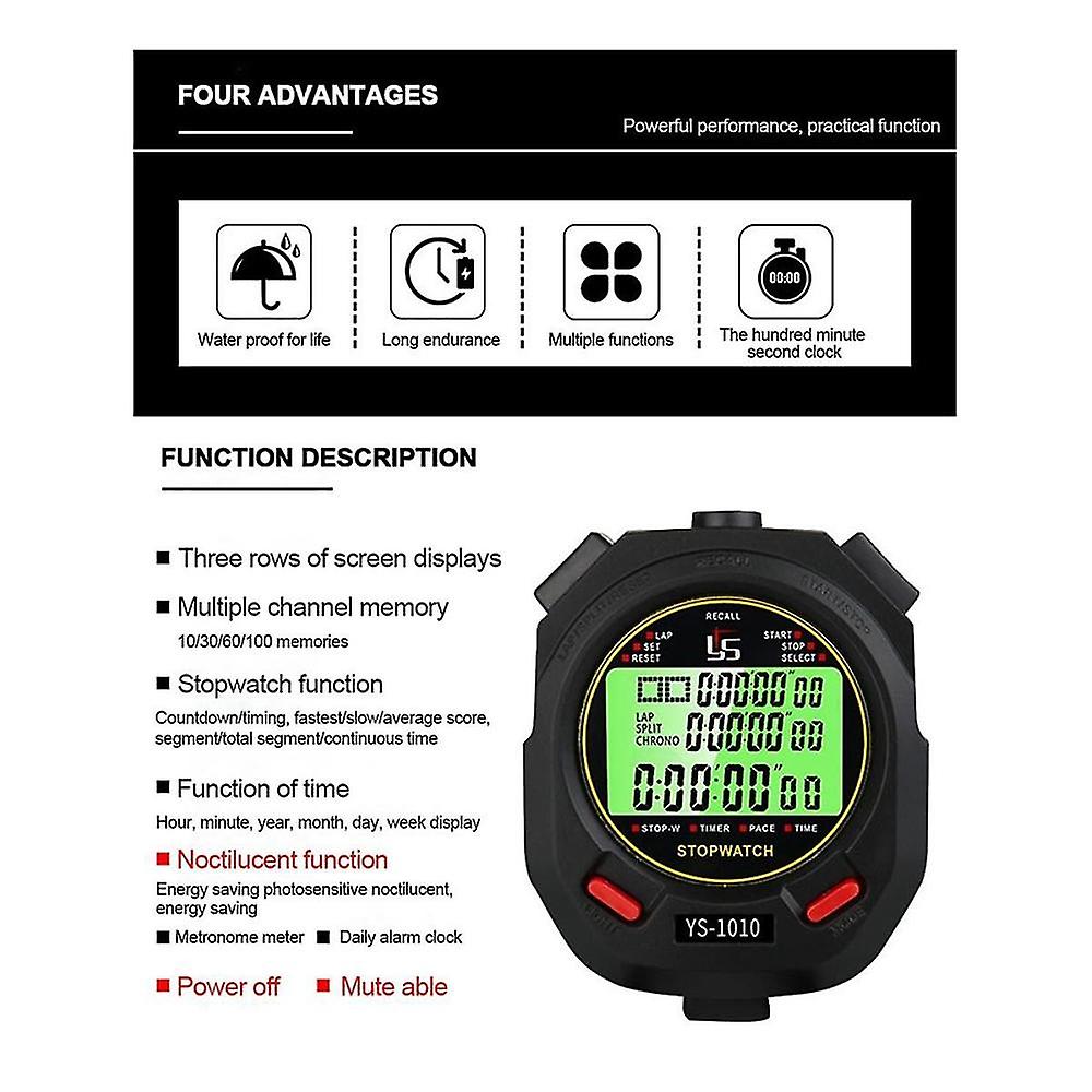 Digital Sports Stopwatch Timer 30 Tracks Luminous Stopwatch ...