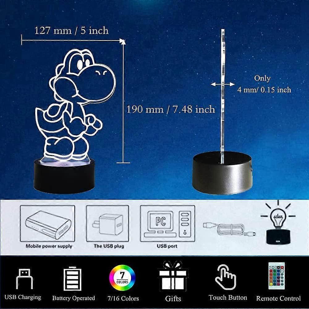 Yoshi 3D Night Light, 16 Color RGB Touch Remote Controller Yoshi Light ...