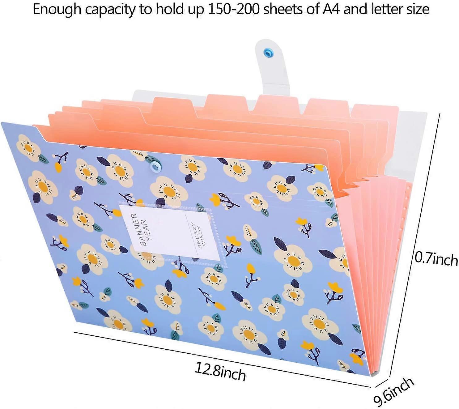 Floral Printed Expanding File Folder with 8 Pockets Accordion Document ...