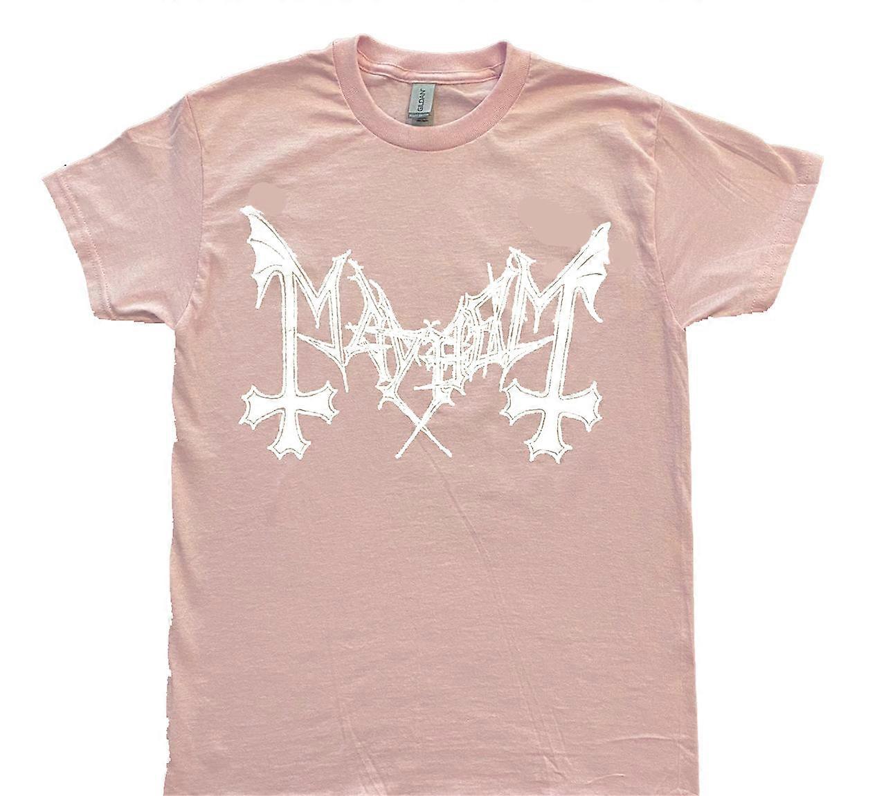 Mayhem " Logo " T shirt in Pink with white logo ROCKINSTONE | Fruugo UK